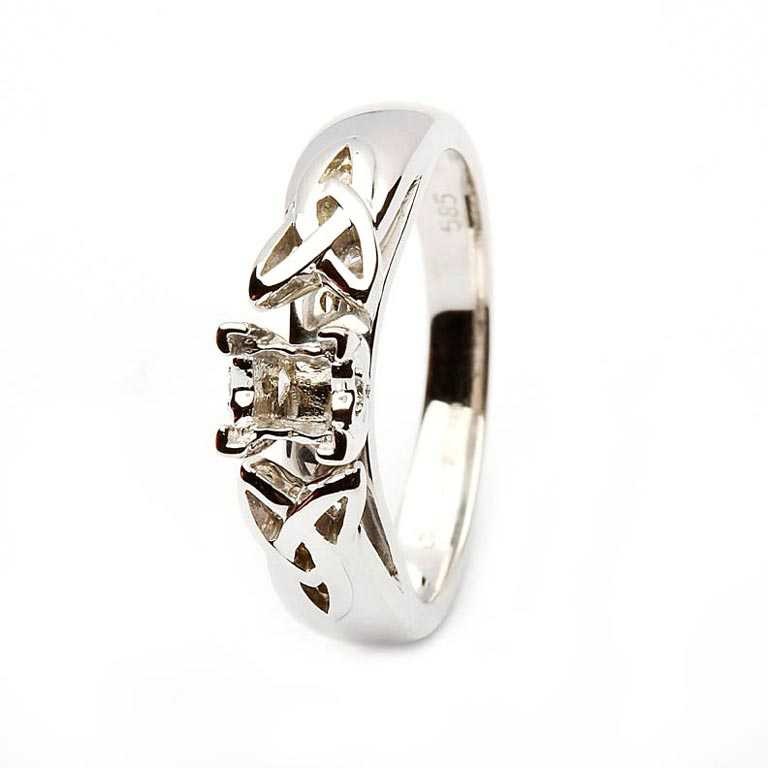 14k White Gold Trinity Knot Square Diamond Mount - Irish Jewelry ...