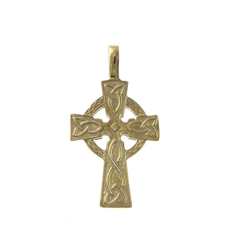 14K Yellow Gold Double Sided Cross, 17mm x 32mm - Irish Jewelry | Irish ...