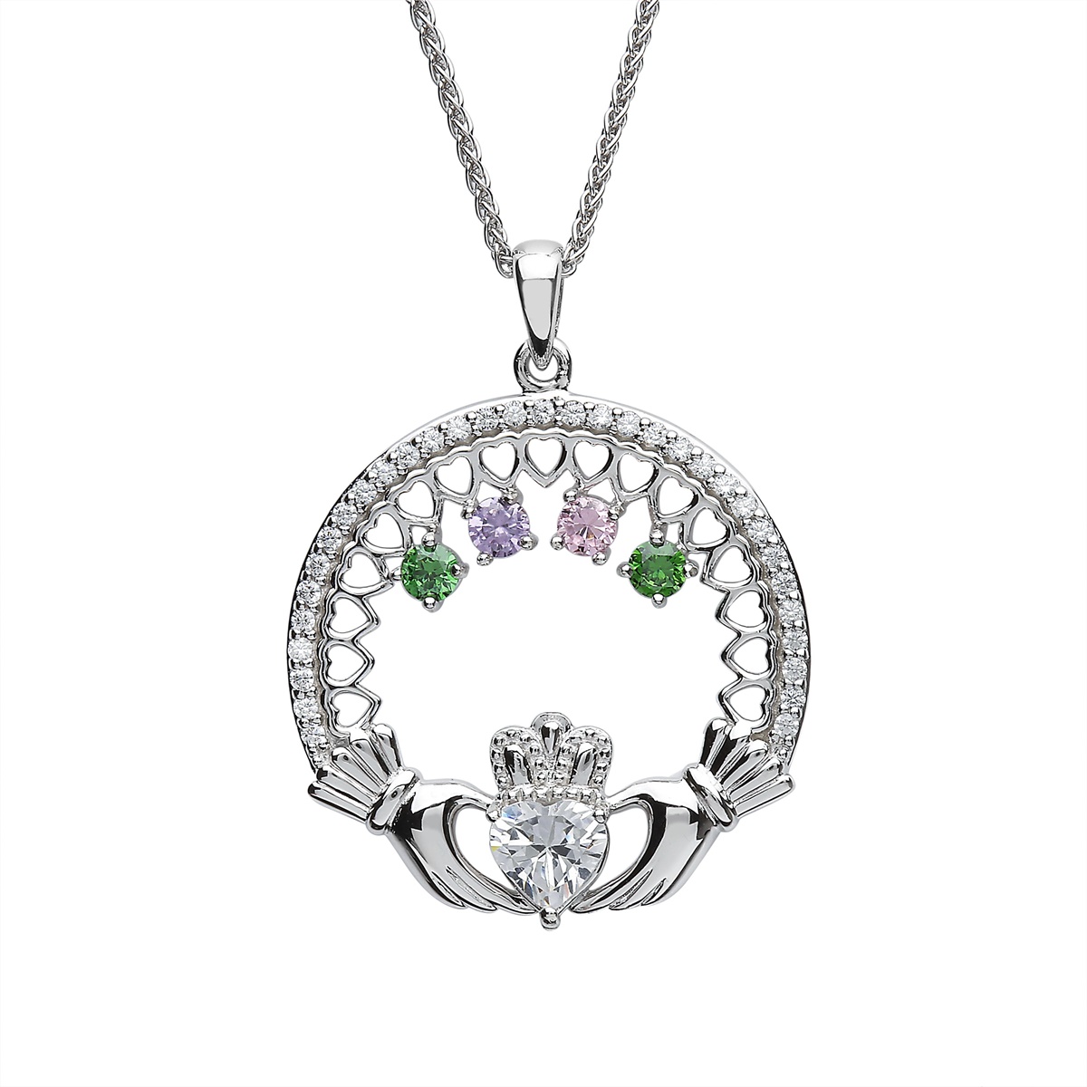 Sterling Silver Irish Family Claddagh Birthstone Pendant, 4 Stone ...