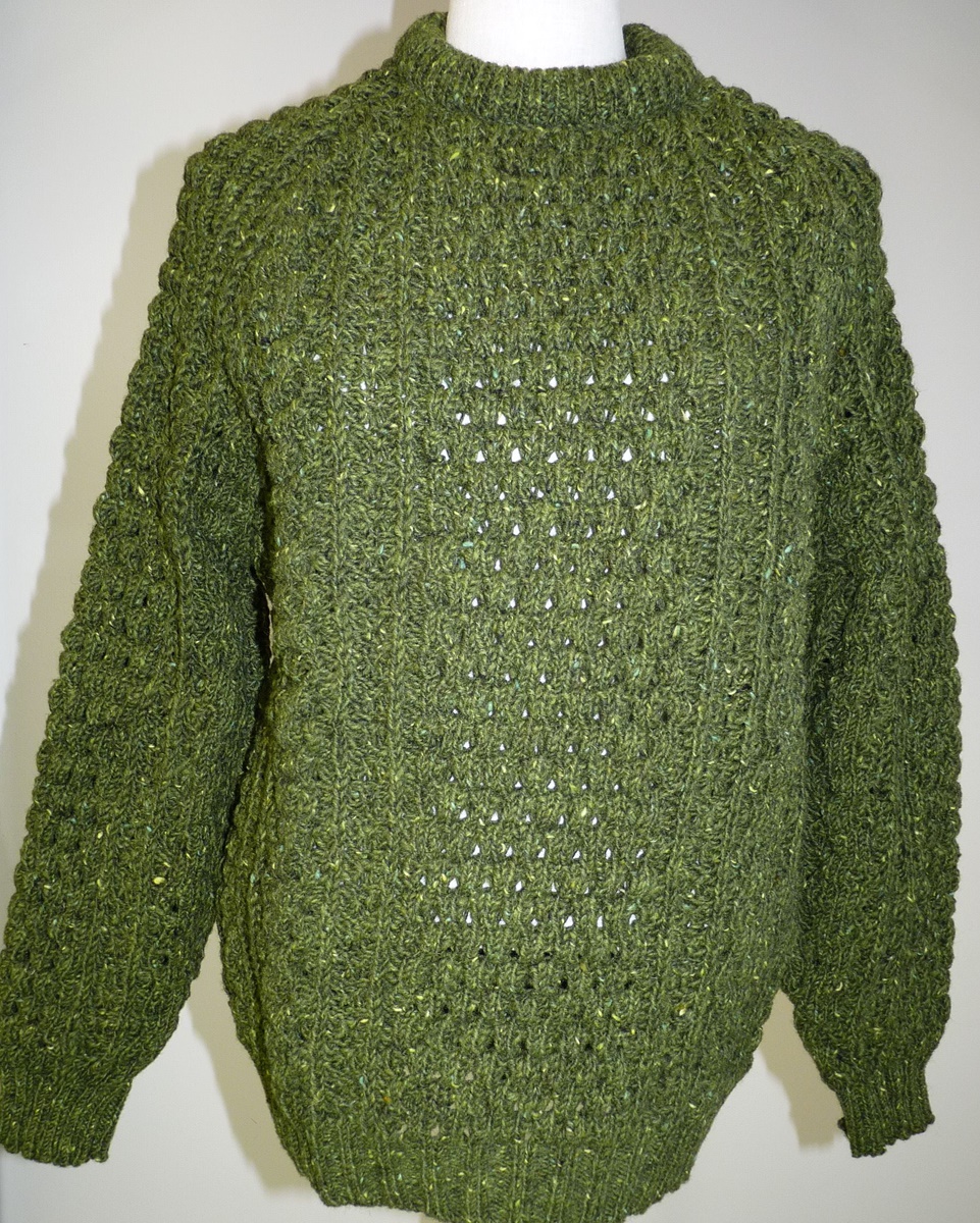 Handloomed Traditional Irish Crew Neck Spring Green Sweater - Irish ...