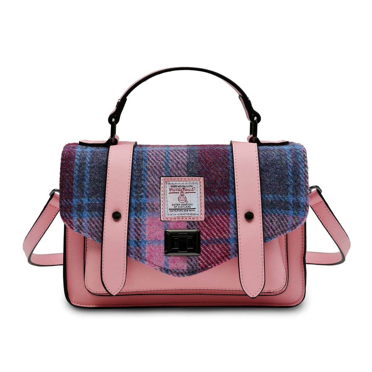 Islander Tartan Medium Satchel Bag, Pink and Blue - Irish Jewelry ...