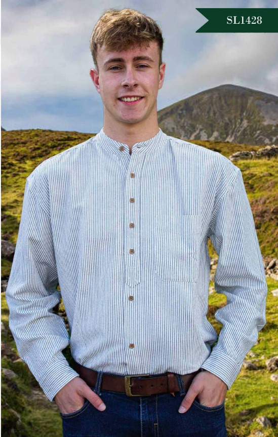 Emerald Isle Weaving Traditional Irish Grandfather Shirt, White Lined ...