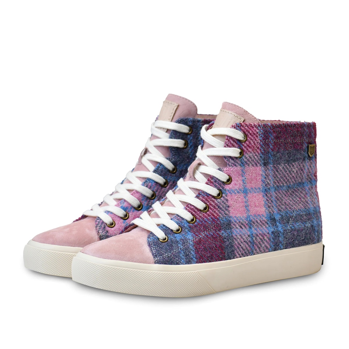 Islander Ladies Blair Shoes with HARRIS TWEED - Pink and Blue Tartan ...