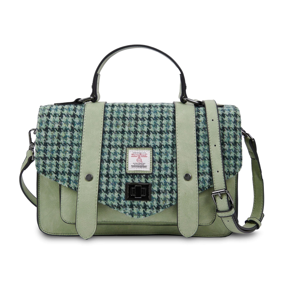Islander Large Satchel Bag with HARRIS TWEED - Green Dogtooth - Irish ...