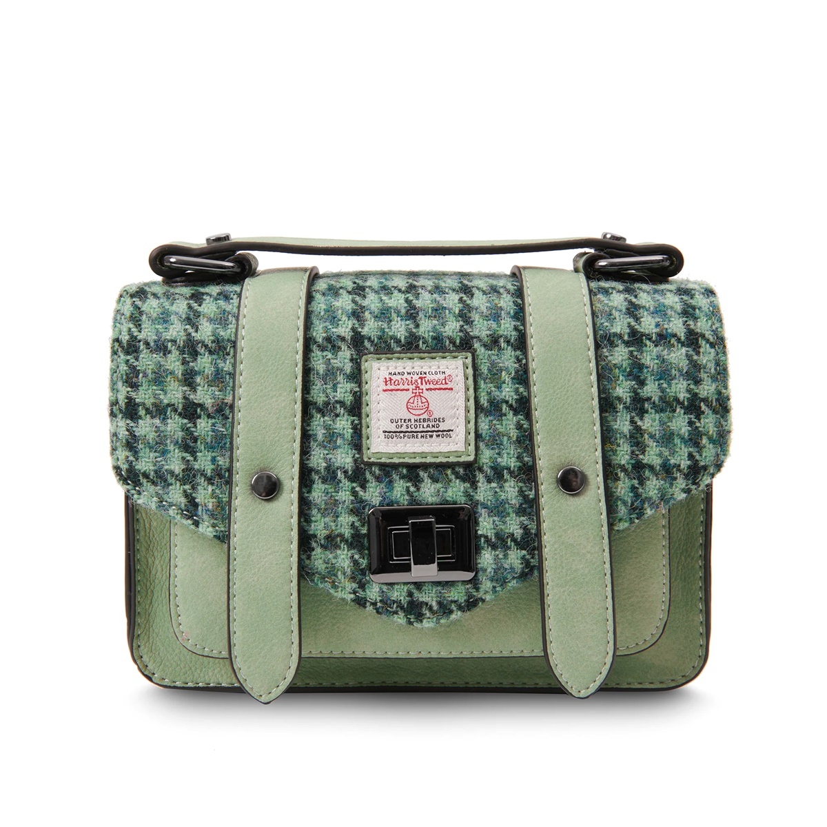 Islander Mini Satchel Bag with HARRIS TWEED - Green Dogtooth - Irish ...