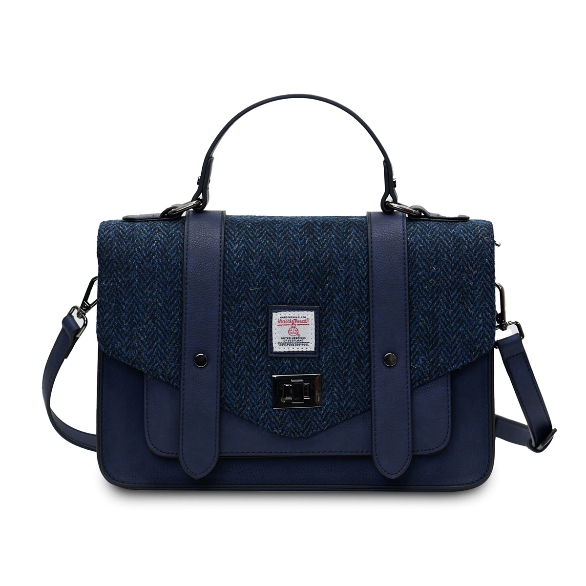 Islander Medium Satchel Bag with HARRIS TWEED - Navy Herringbone ...