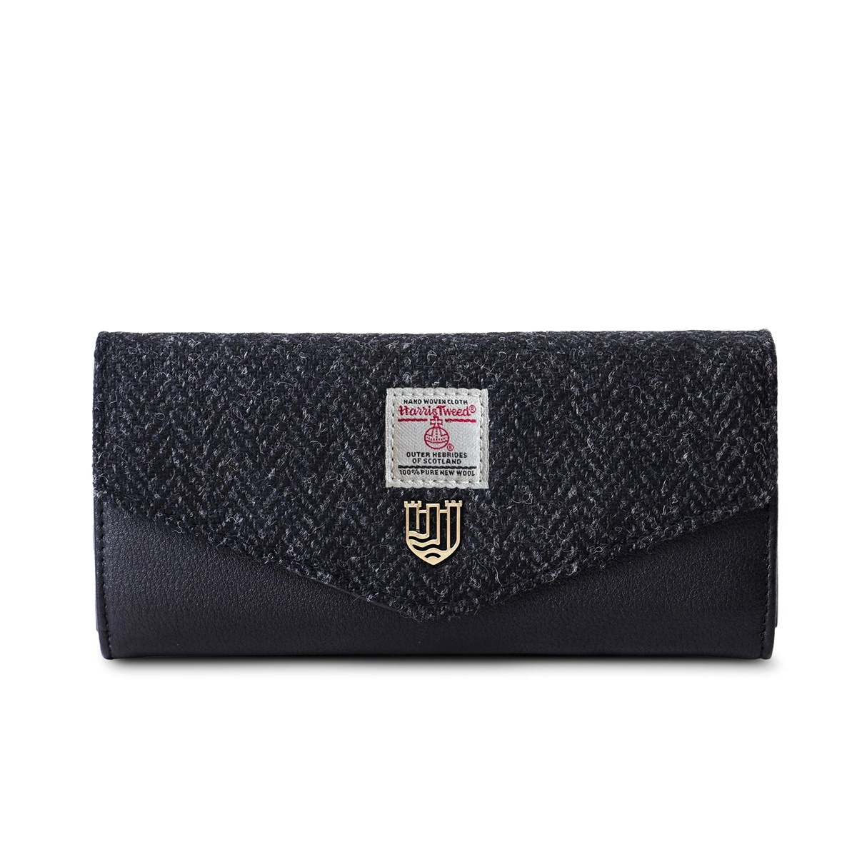 Islander Large Clasp Purse with HARRIS TWEED - Black Herringbone ...
