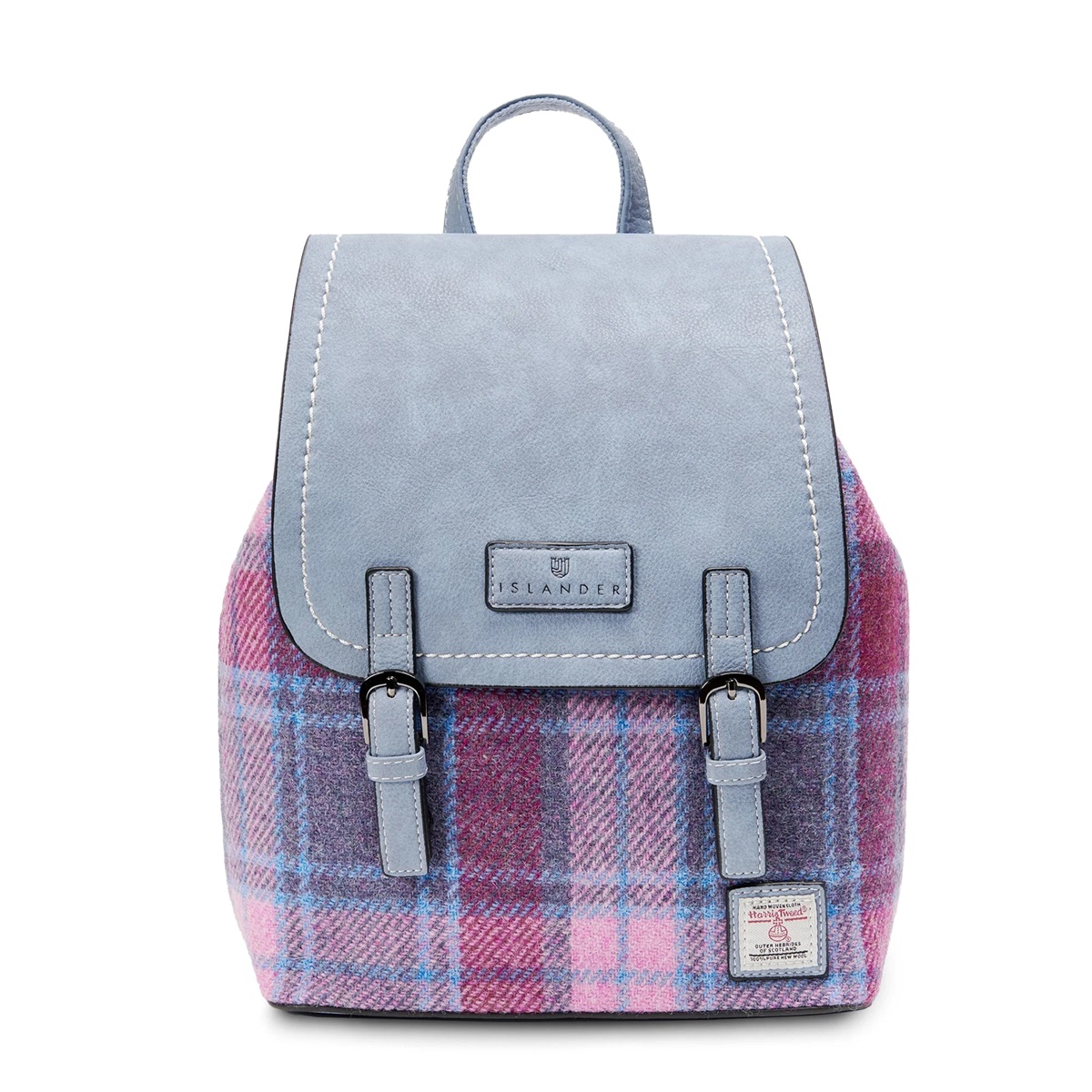 Islander Jura Backpack with HARRIS TWEED - Pink and Blue Tartan - Irish ...