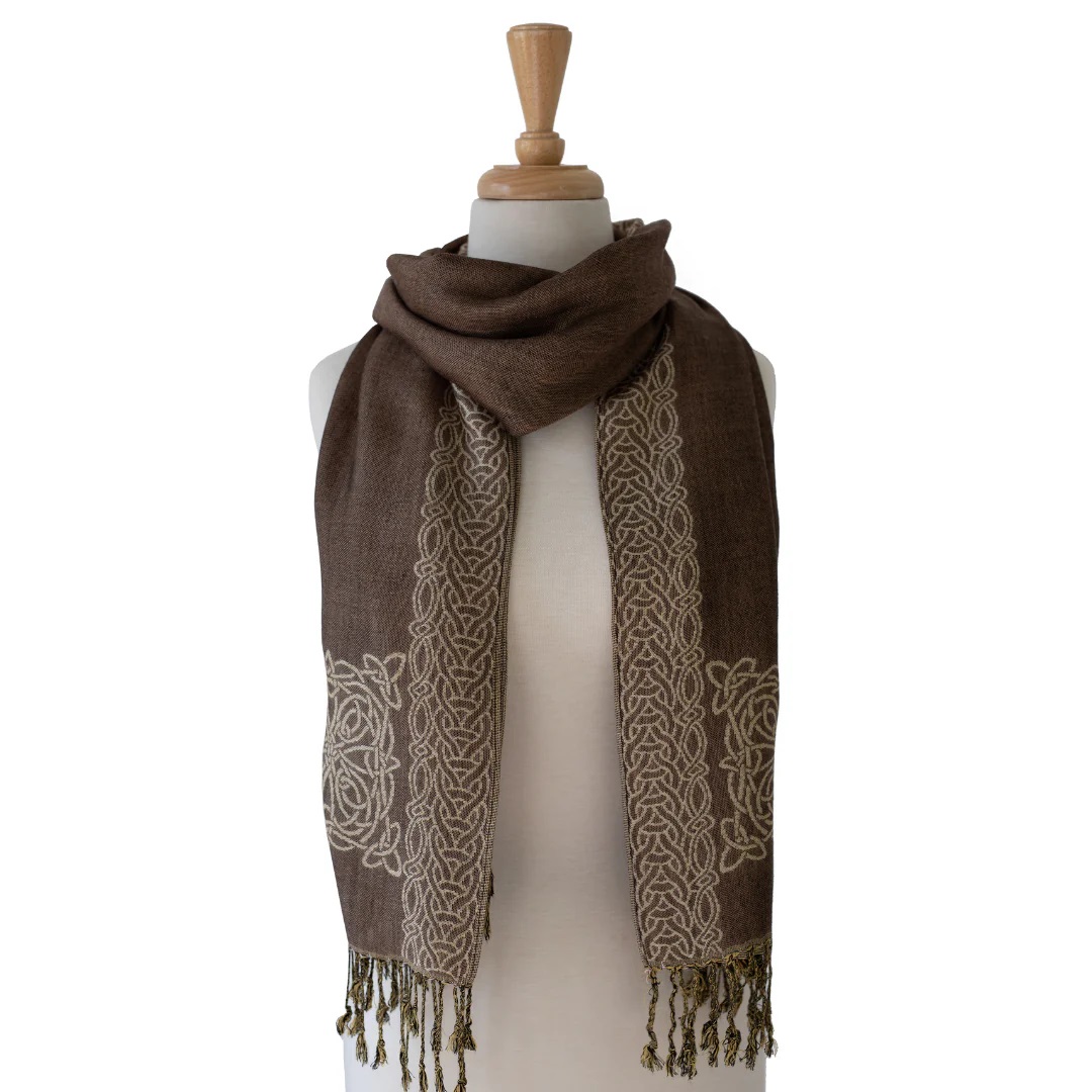 Mary Celtic Knot Reversible Scarf, Light Brown/Beige - Irish Jewelry ...