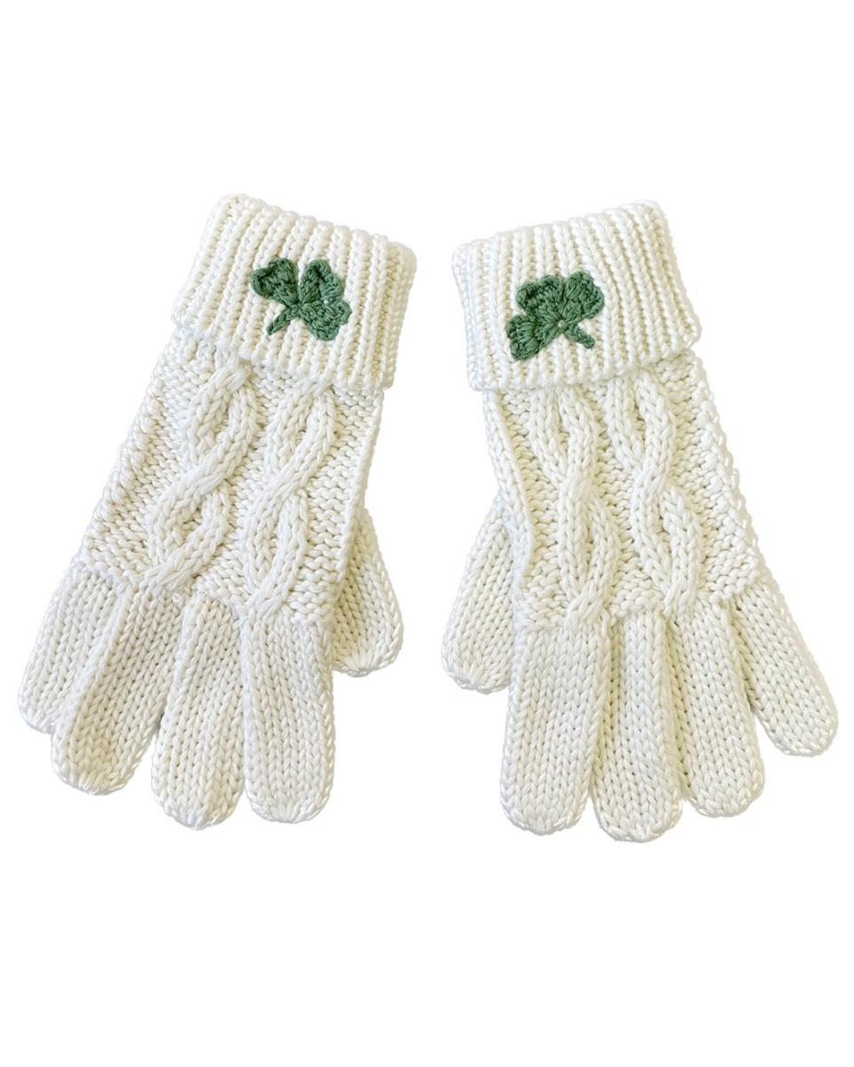 Patrick Francis Aran Knit Shamrock Gloves, Cream - Irish Jewelry ...