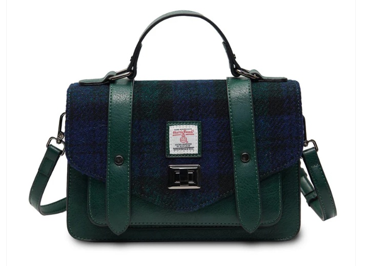 Islander Medium Satchel Bag with HARRIS TWEED - Black Watch - Irish ...