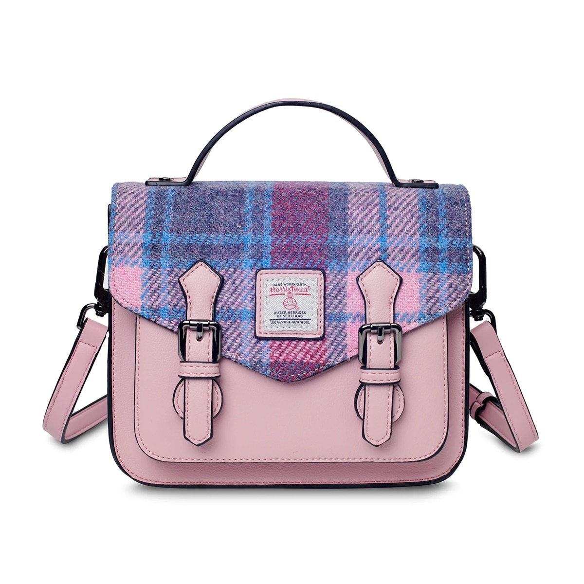 Islander Mini Calton Satchel Bag with HARRIS TWEED - Pink and Blue ...