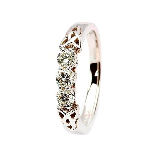 Three Stone Celtic Diamond Ring with Trinity Knot Mounts - Irish ...
