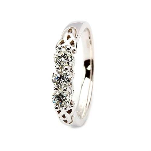Three Stone Celtic Diamond Ring with Trinity Knot Mounts - Irish ...